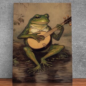 The Banjo Toad, Frog Playing A Banjo in the Moonlight, Vintage Canvas ...