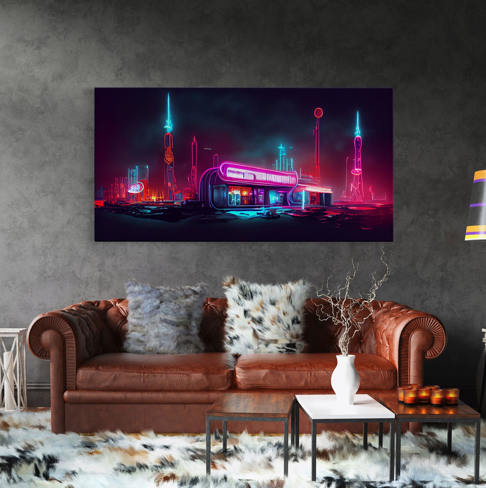 Neon Cyberpunk Diner Retrofuturism Framed Ready to Hang - Etsy
