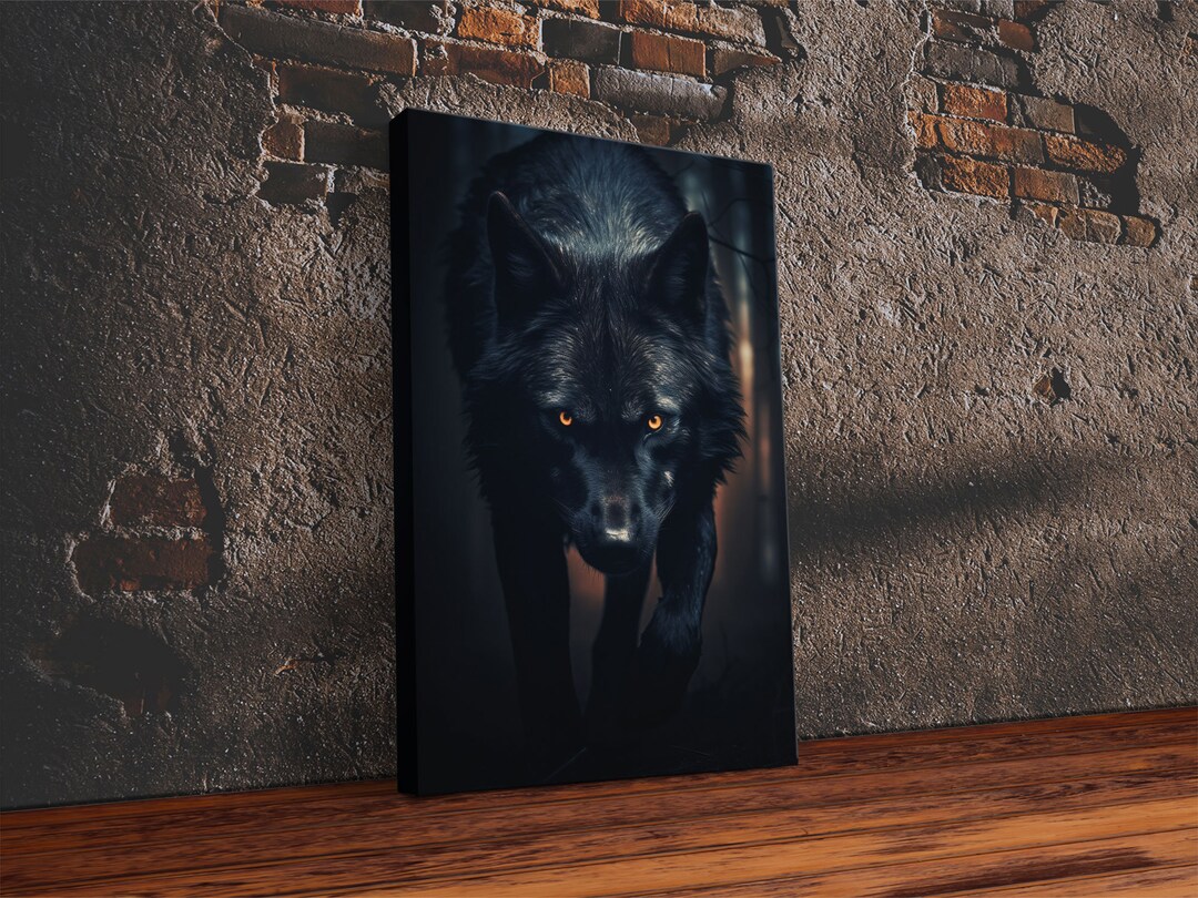 Wolf Print, Black Wolf on the Hunt, Framed Canvas Art - Etsy