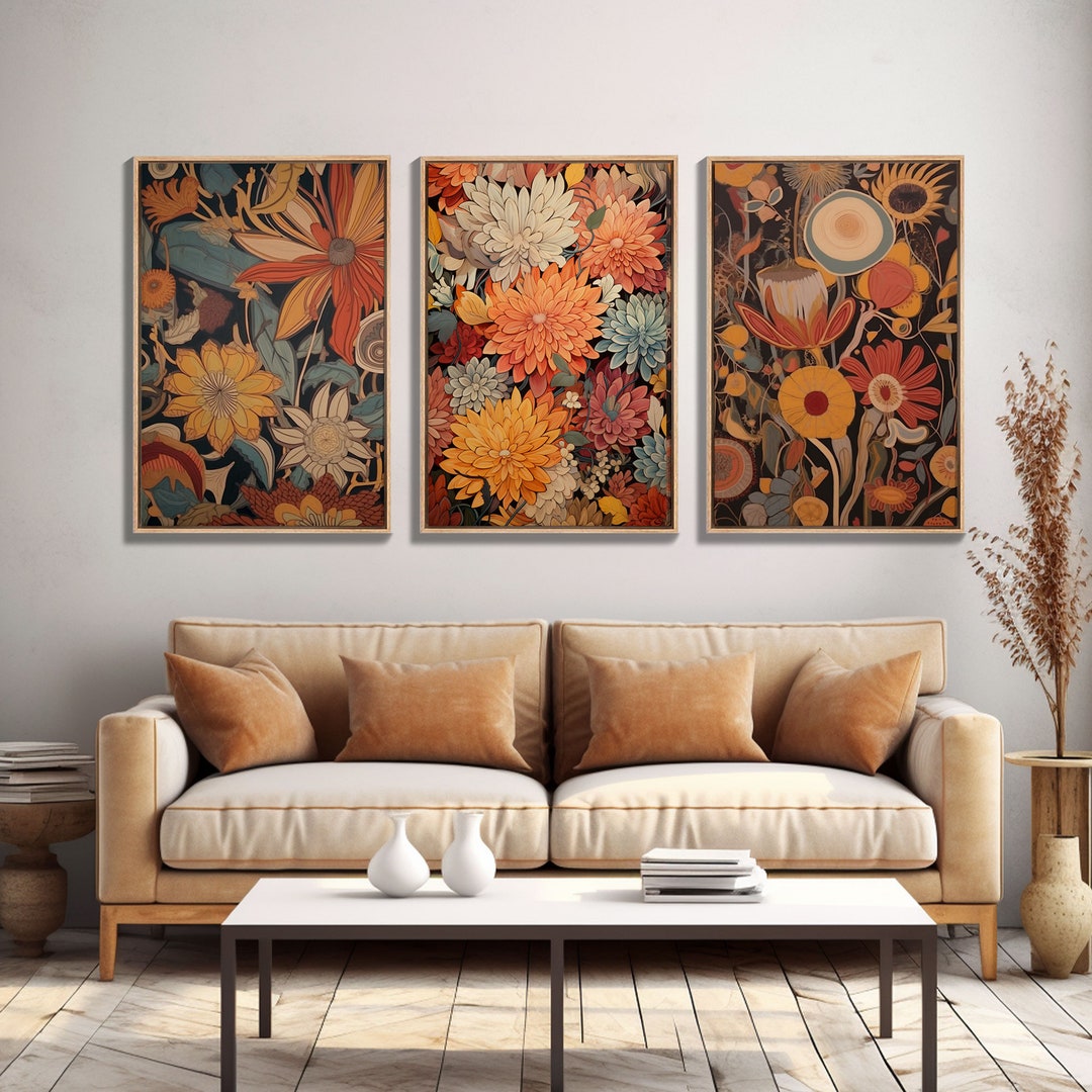 Boho Style Wall Art, Framed Canvas Print 3 Piece Set, Boho Chic, Gifts ...