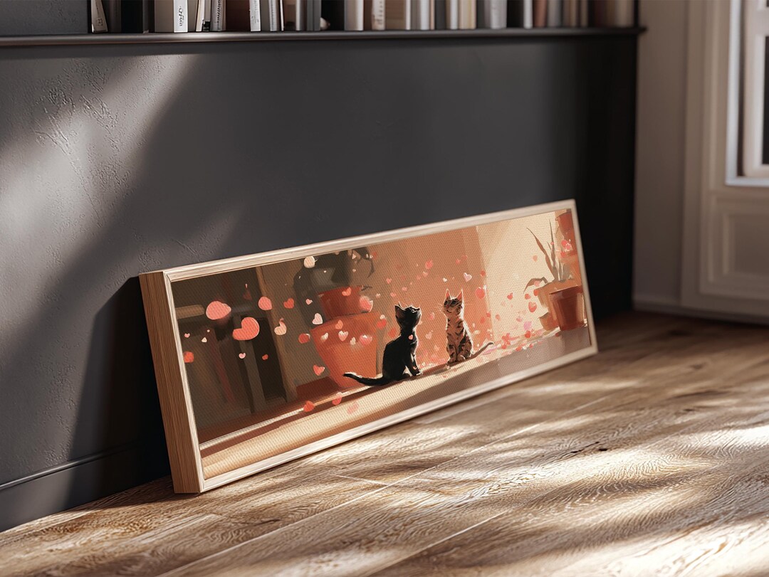 Playful Kitten Heart Petal Floor Scene, Framed Canvas Print, Valentines ...