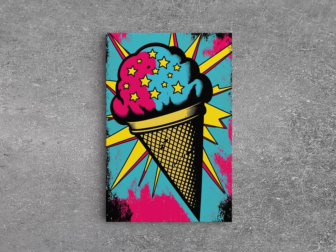 Pop Art Ice Cream, Psychedelic Ice Cream Cone, Framed Canvas Print ...