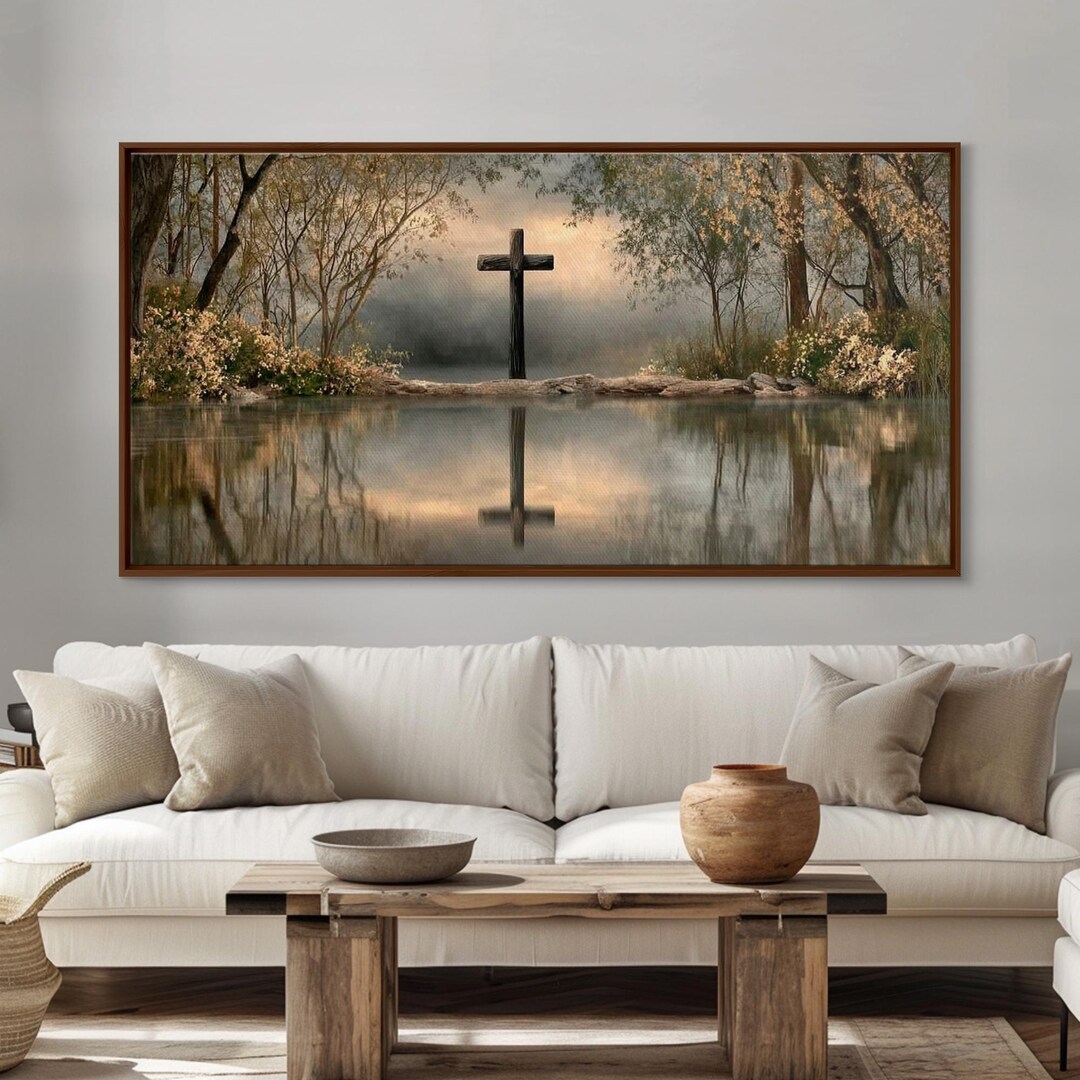 Sacred Cross Shore | Framed Canvas Print | Christian Painting ...