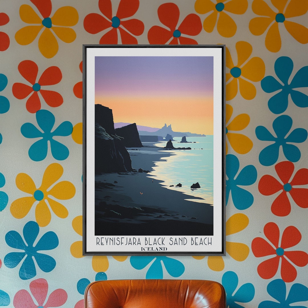 Reynisfjara Black Sand Beach Travel Poster Print, Framed Canvas Print ...