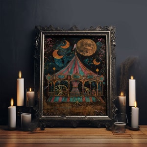Spooky Haunted Carnival, Halloween Framed Canvas Print, Halloween Art ...