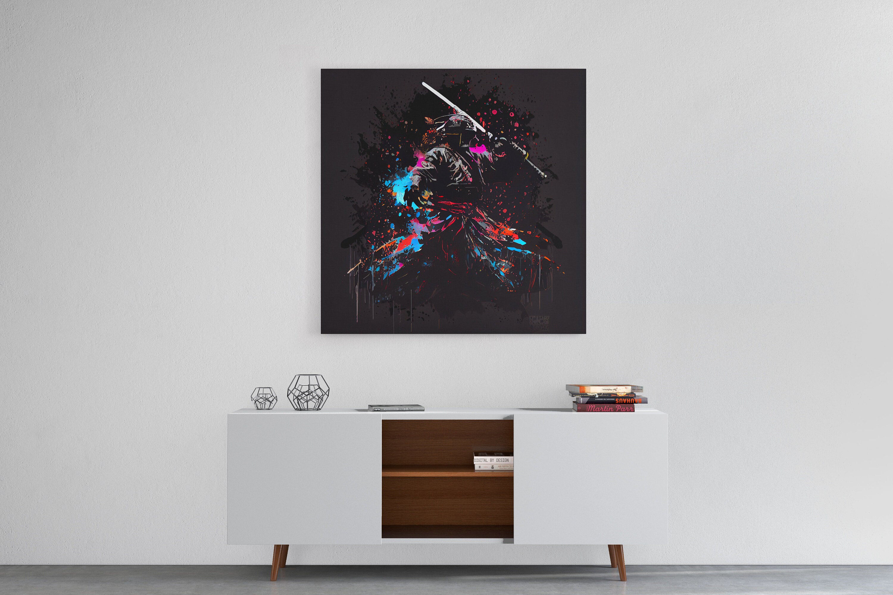 Neon Graffiti Samurai Splatter Art Framed Canvas Print - Etsy