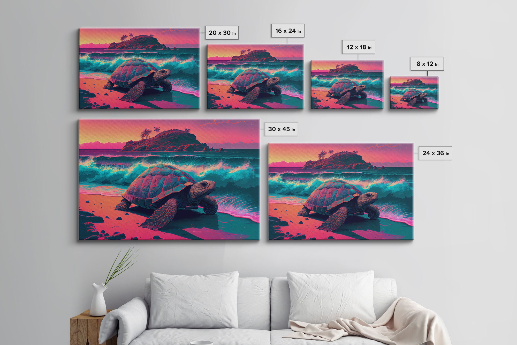 Sea Turtle Fighting the Waves Framed Canvas Art Synthwave - Etsy