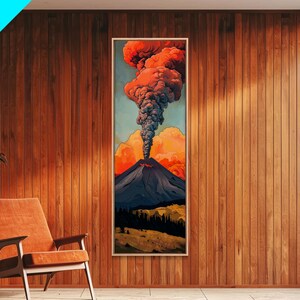Colorful Volcano Eruption Printed on Framed Canvas, Vertical Landscape ...
