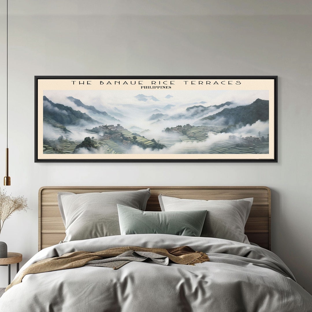 The Banaue Rice Terraces Retro Travel Poster - Panoramic Framed Canvas ...