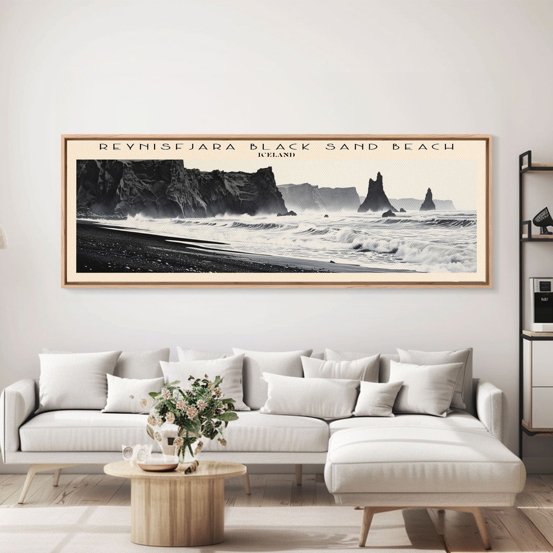 Reynisfjara Black Sand Beach Travel Poster Print, Framed Canvas Print ...