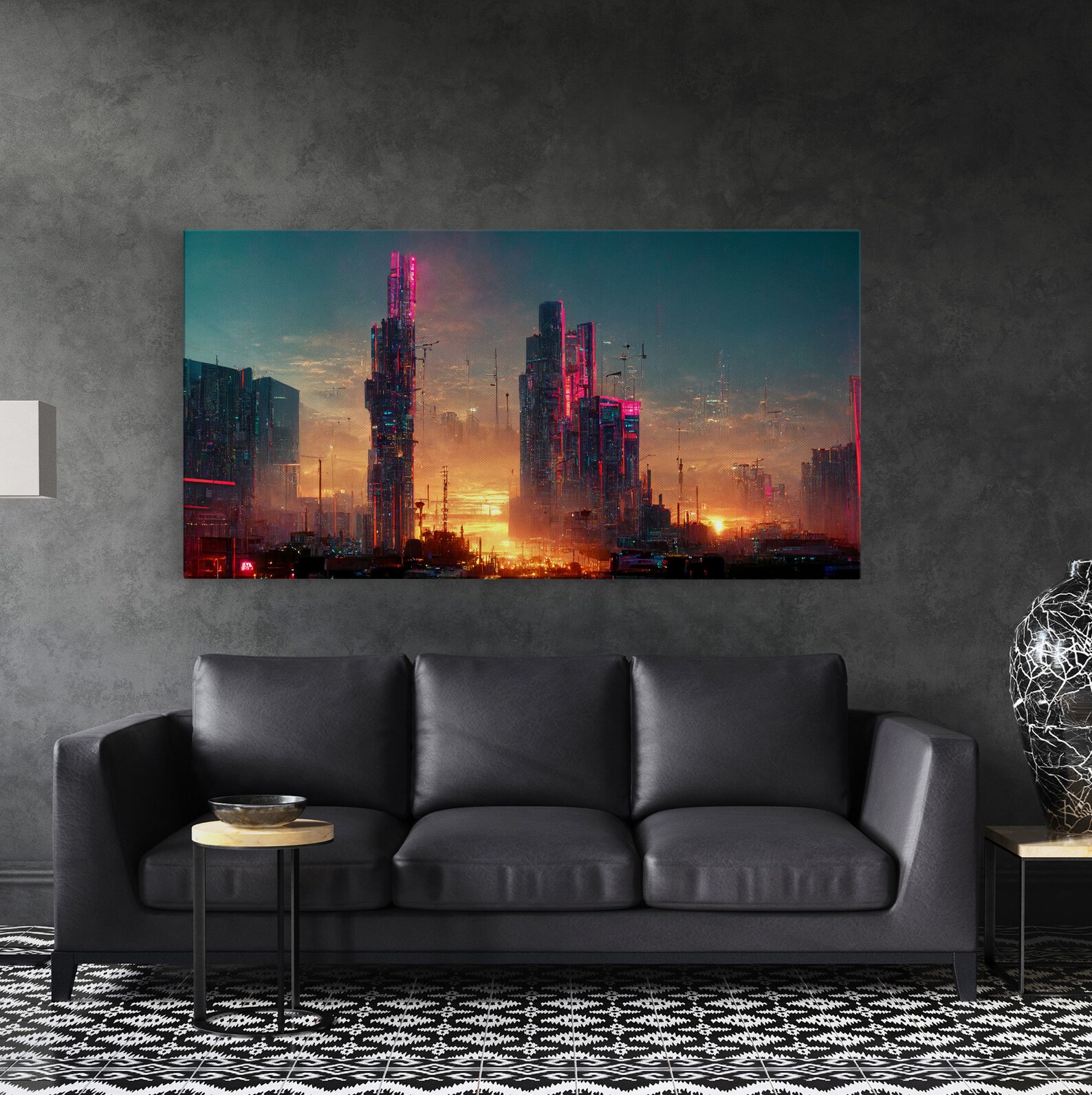 Cyberpunk City Canvas Video Game Concept Art Living Room - Etsy