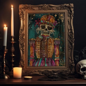Skeleton Nutcracker in Festive Attire Framed Canvas Print, Halloween ...