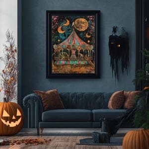 Spooky Haunted Carnival, Halloween Framed Canvas Print, Halloween Art ...