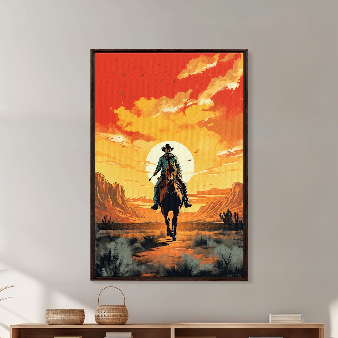 The Gun Fighter, Wild West Cowboy Art, Framed Canvas Print, Western ...