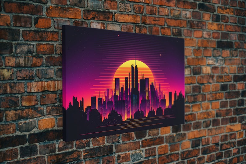 Outrun Style Futuristic Cyberpunk City Skyline at Sunset - Etsy