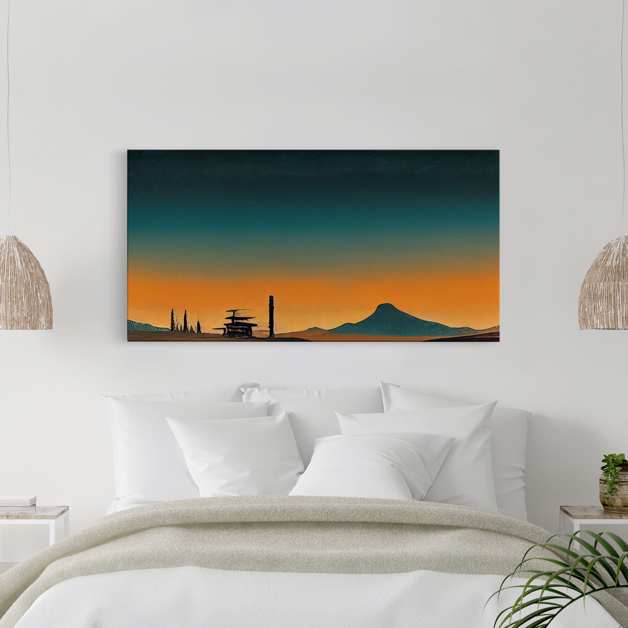 Orange and Teal Sunset Abstract Art Framed Ready to Hang - Etsy