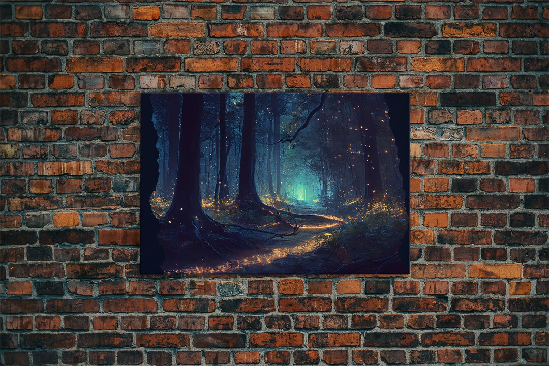 Fireflies Light up a Mystical Fantasy Forest at Night, Framed Canvas ...