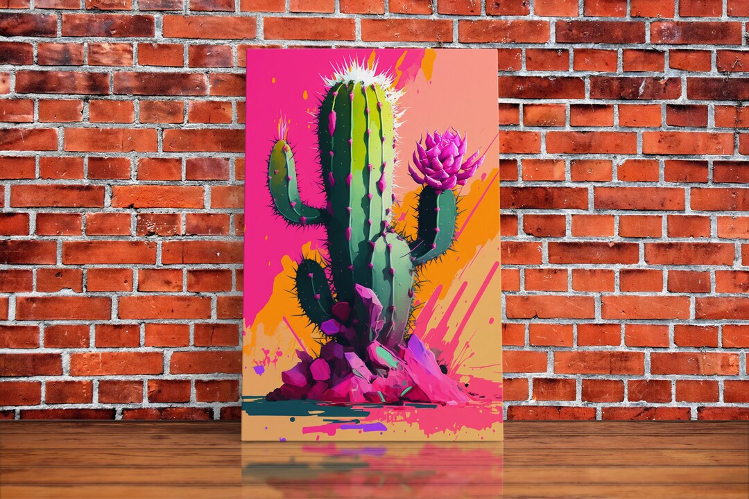 Pop Art Mexico Cactus Art, Synthwave Pink Art, Framed Canvas Print ...