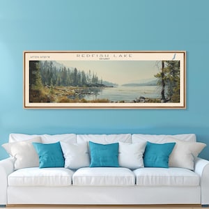 Redfish Lake Idaho Framed Canvas Print, Lake House Decor, Panoramic ...