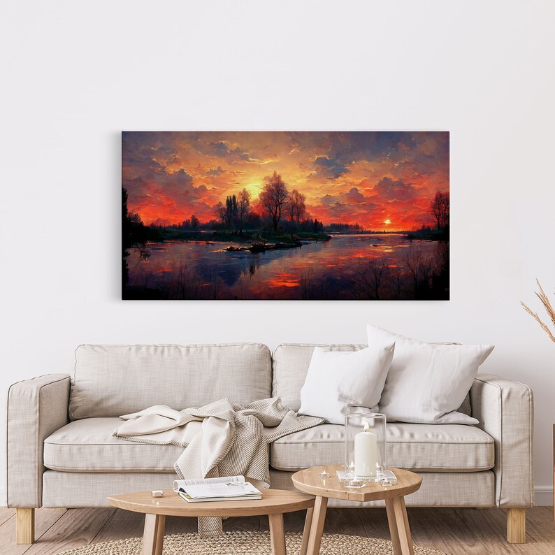 Lake Sunset Oil Painting on Canvas Canvas Print Ready to - Etsy
