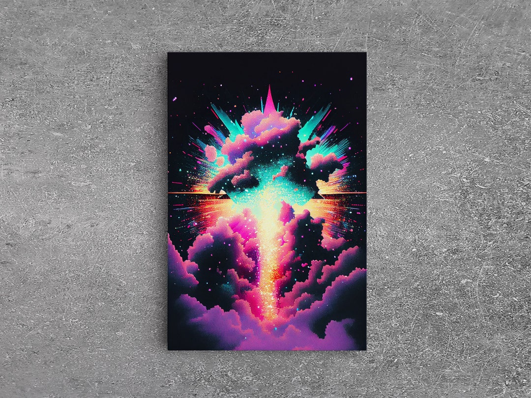 Color Pop Explosion, Vintage Style Art, Framed Canvas Print, Vaporwave ...
