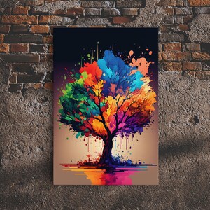 Abstract Tree Watercolor Canvas Print, Splatter Art, Blooming Colorful ...