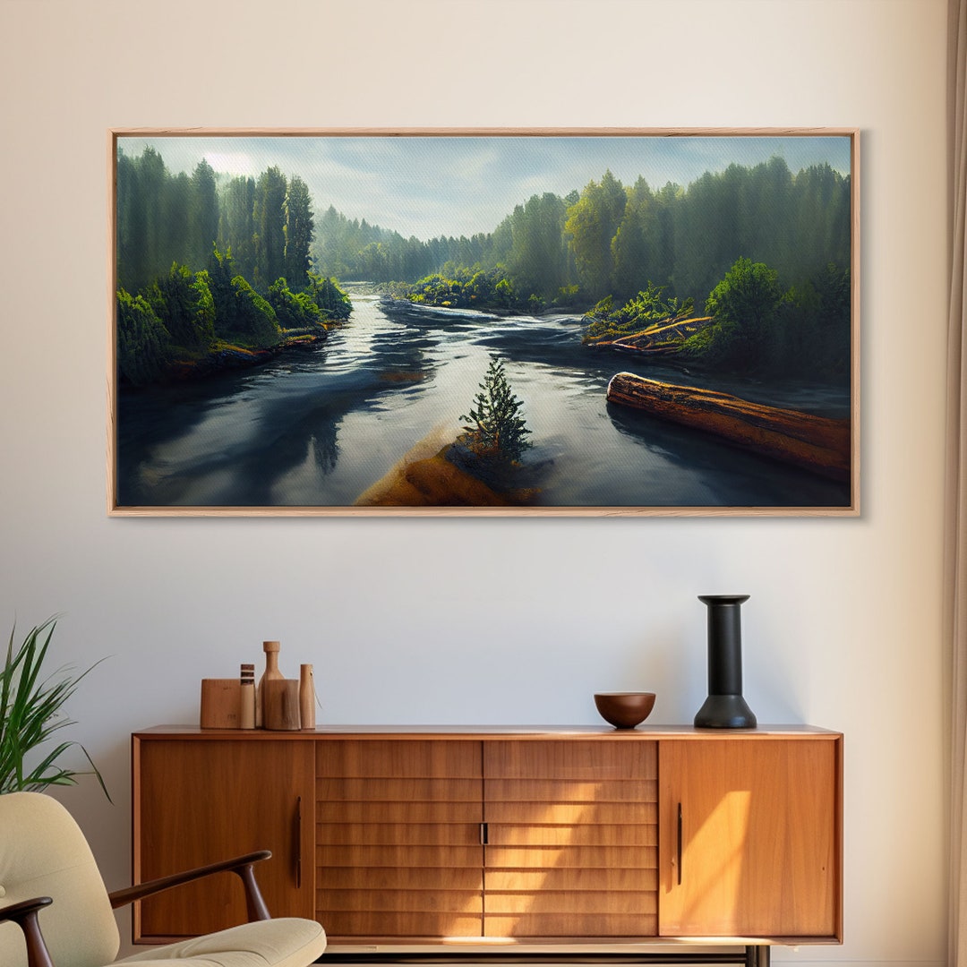 Flowing River Wall Decor, Ready to Hang Canvas Print Wall Art, Blue ...
