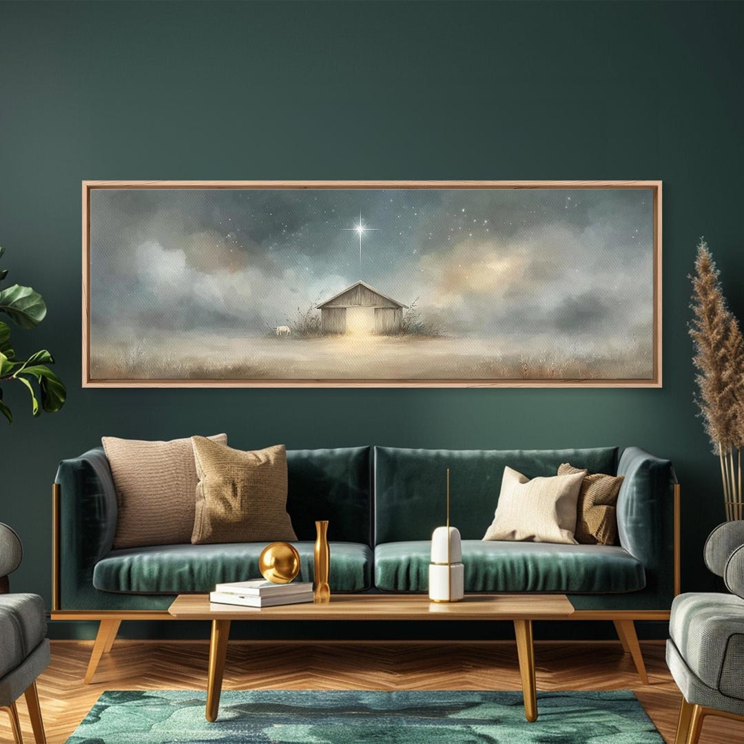 Starry Night Manger | Framed Canvas Print | Christian Wall Art ...