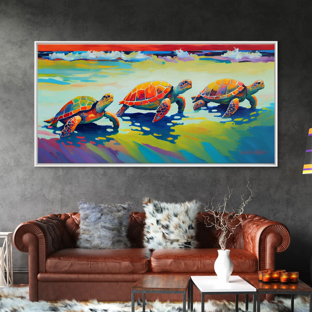 Sea Turtle Framed Canvas Print Painting, Watercolor Painting, Sea ...
