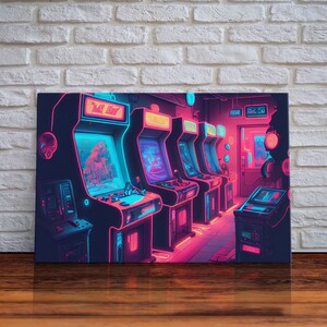 Synthwave Game Room Art, Neon Retro 90s Arcade Room Wall Art, Framed ...