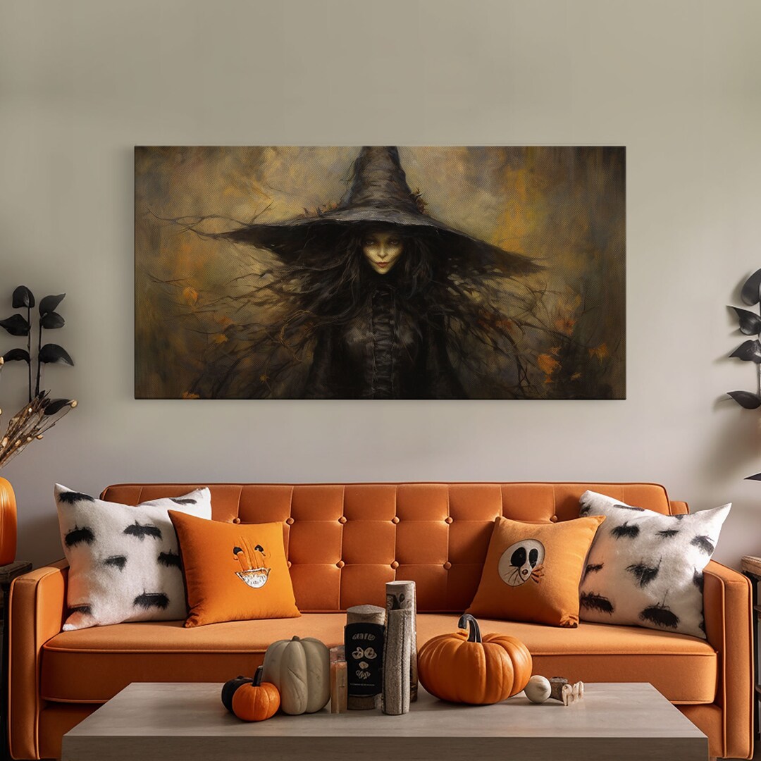 The Witch, Framed Canvas Print, Halloween Decor, Witch Painting, Horror ...