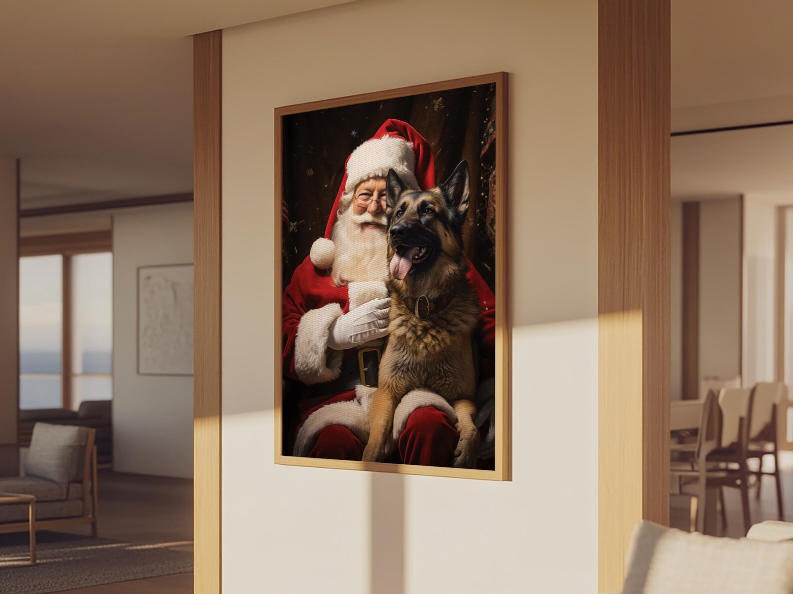 Santa Claus and His Belgian Malinois, Christmas Wall Art, Dog Gift ...