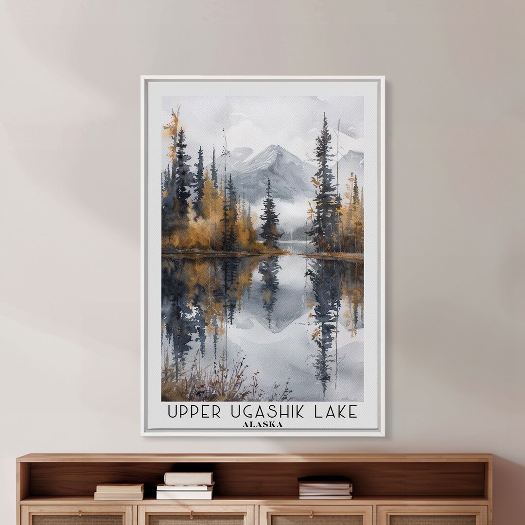Upper Ugashik Lake Alaska Travel Poster Framed Canvas Print, Watercolor ...