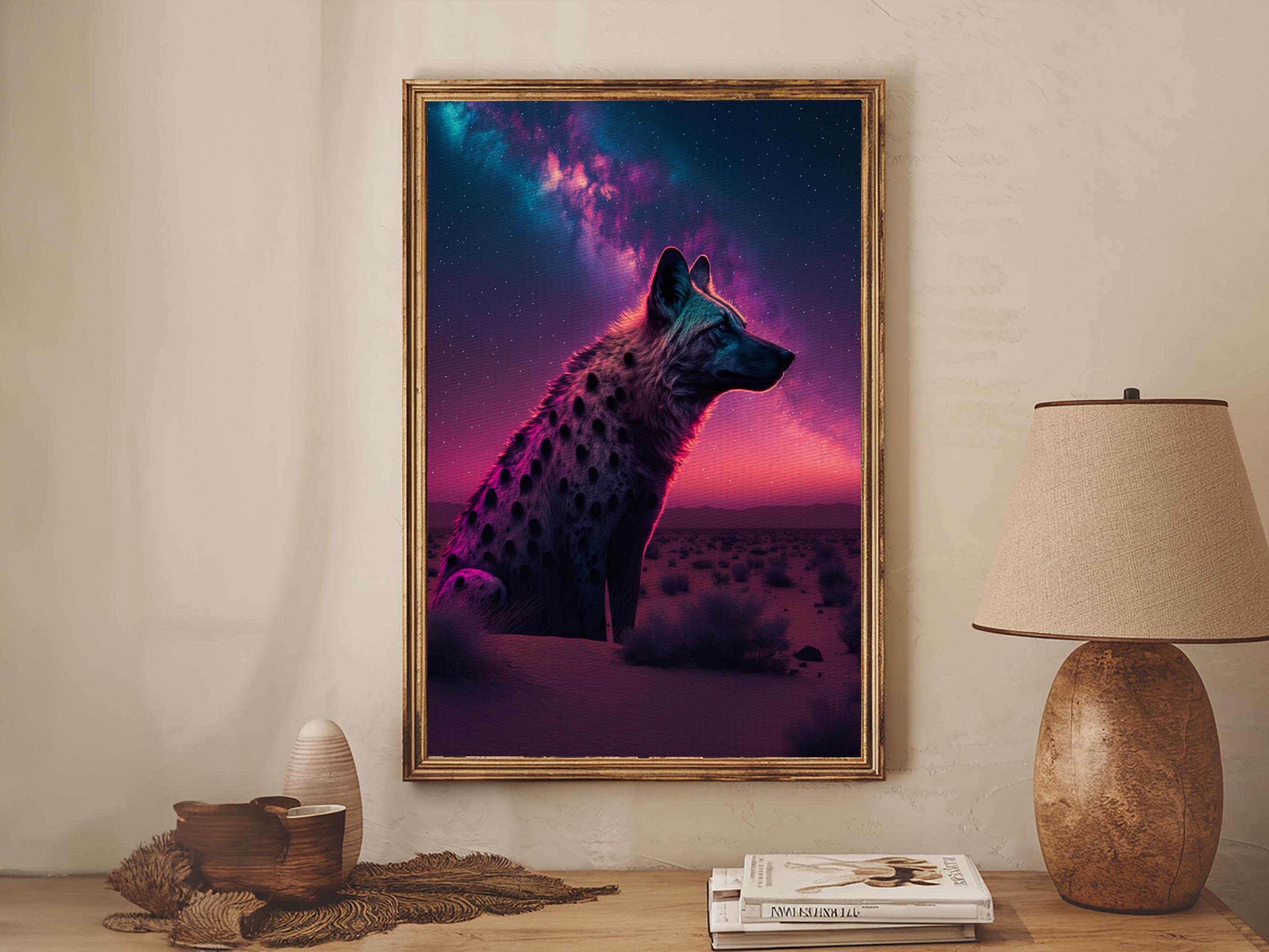 Portrait of a Neon Hyena, Laughing Hyenas, Framed Canvas Print, Unique ...