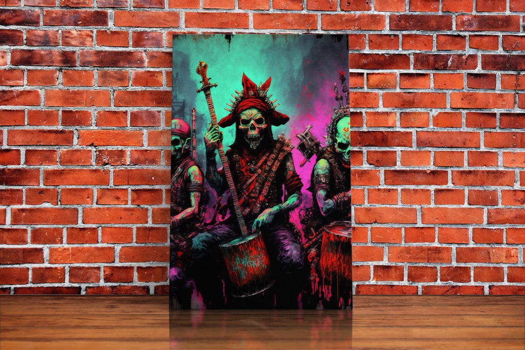 Death Metal Skeletons, Medieval Heavy Metal Undead Band Art, Framed ...