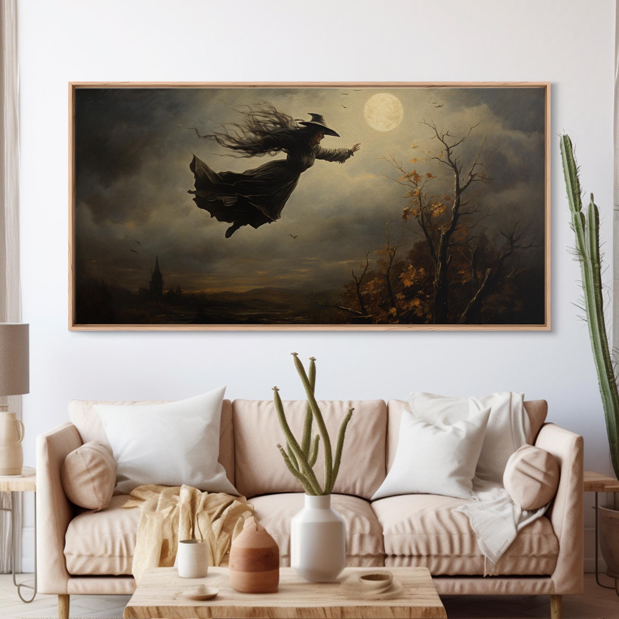 The Flying Witch, Framed Canvas Print, Halloween Wall Art, Horror ...