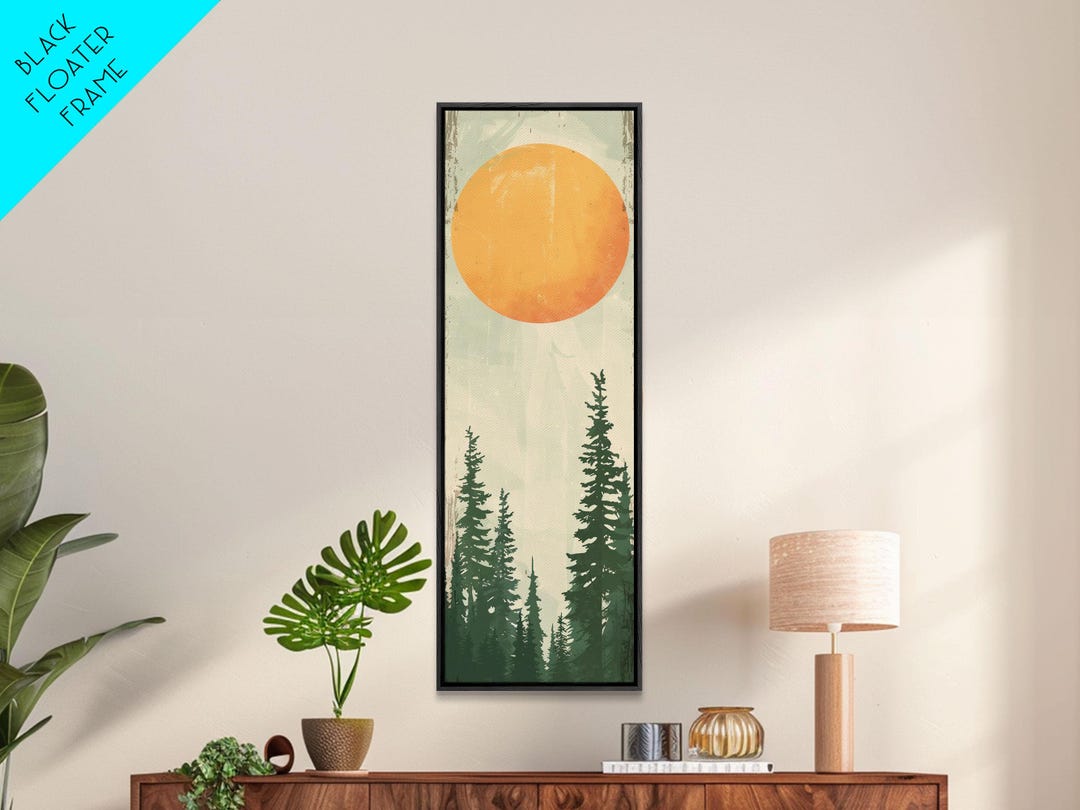 Abstract Sun Over Forest Earth Tones Skinny Art Tall Art Framed Canvas ...