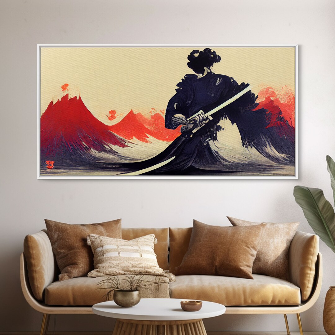 Japanese Samurai Superimposed Over Mountains, Ready to Hang Canvas ...