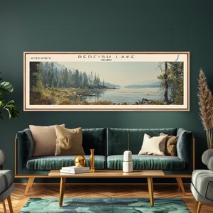 Redfish Lake Idaho Framed Canvas Print, Lake House Decor, Panoramic ...