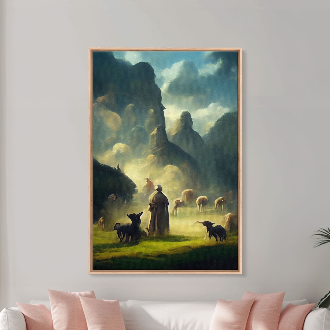 The Shepherd and His Flock, Canvas Print - Etsy