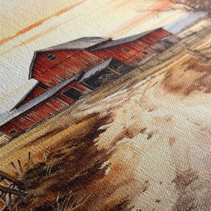 Sunset Over A Red Barn, Watercolor Painting Canvas Print, Country ...