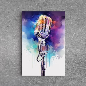 Neon Graffiti Splatter Paint Microphone Art, Vintage Microphone ...