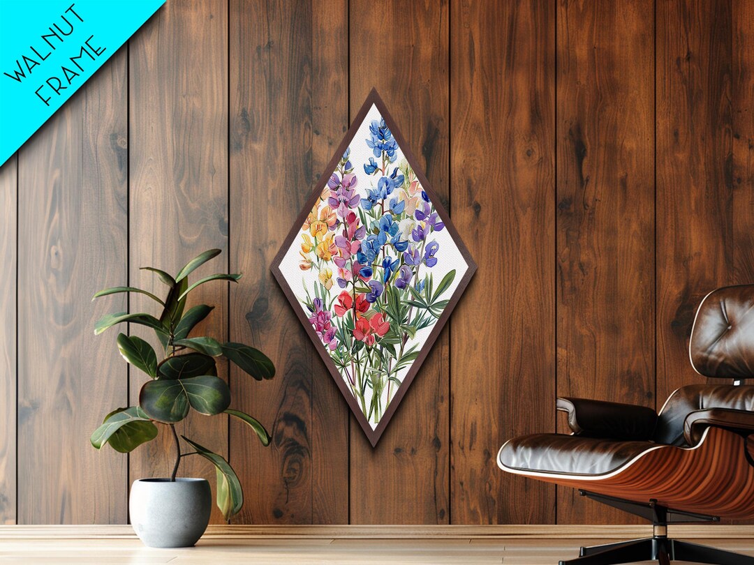 Diamond Shaped Lupine Wildflower Bouquet, Vibrant Watercolor Botanical ...