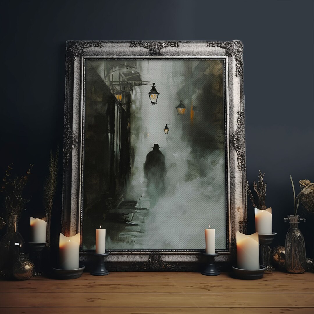Mysterious Shadow in Fog, Halloween Art Print, Spooky Home Decor ...