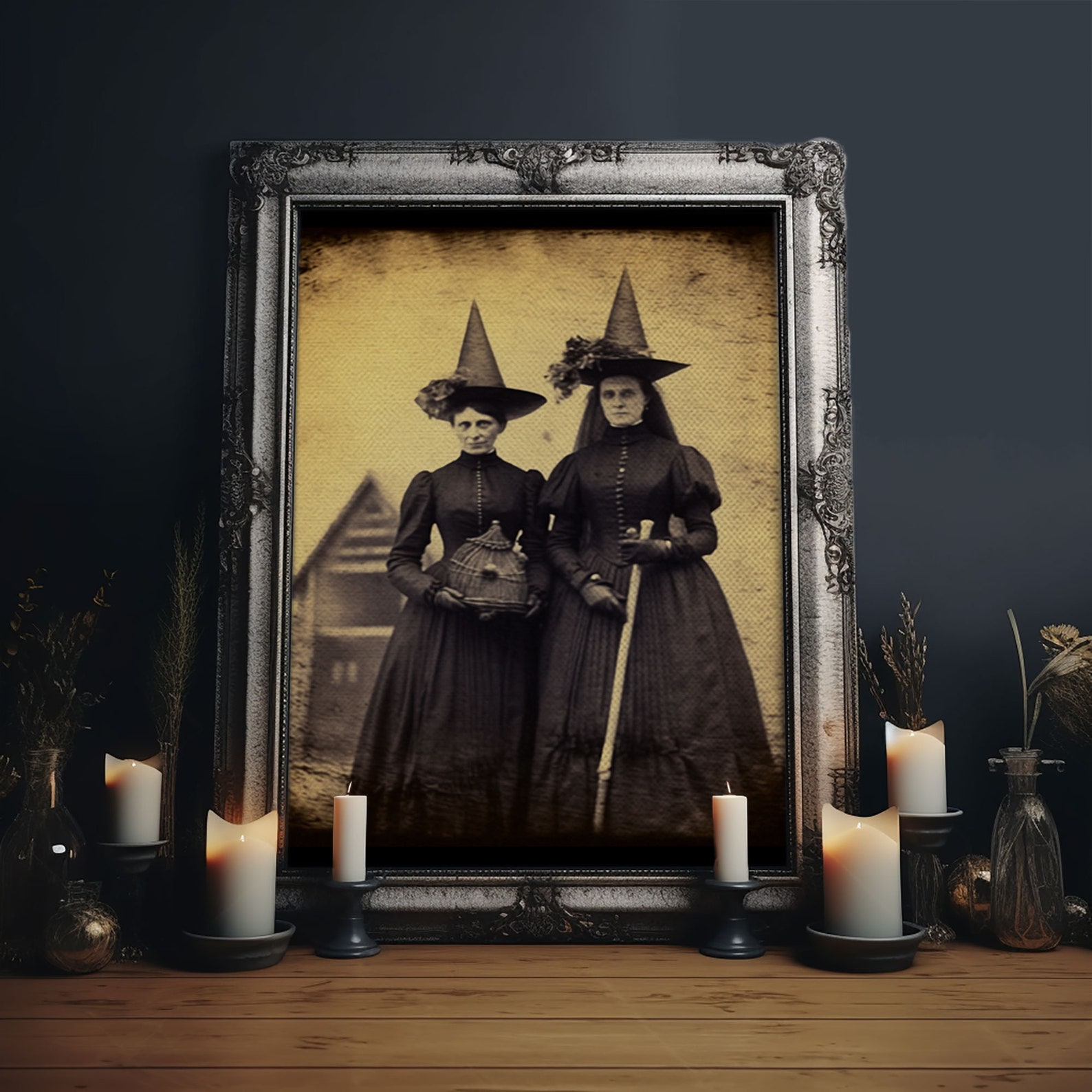 The Witches, Retro Tintype Photography Art, Witch Decor, Vintage Canvas ...