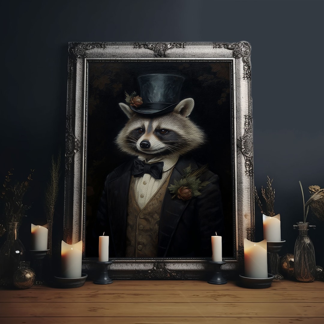 Distinguished Dapper Gentleman Raccoon, Funny Animal Prints, Humorous Art, Framed Canvas, Wall ...