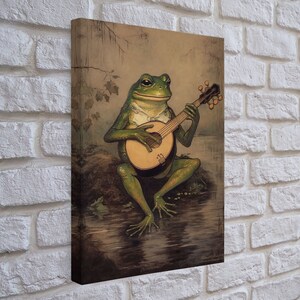 The Banjo Toad, Frog Playing A Banjo in the Moonlight, Vintage Canvas ...