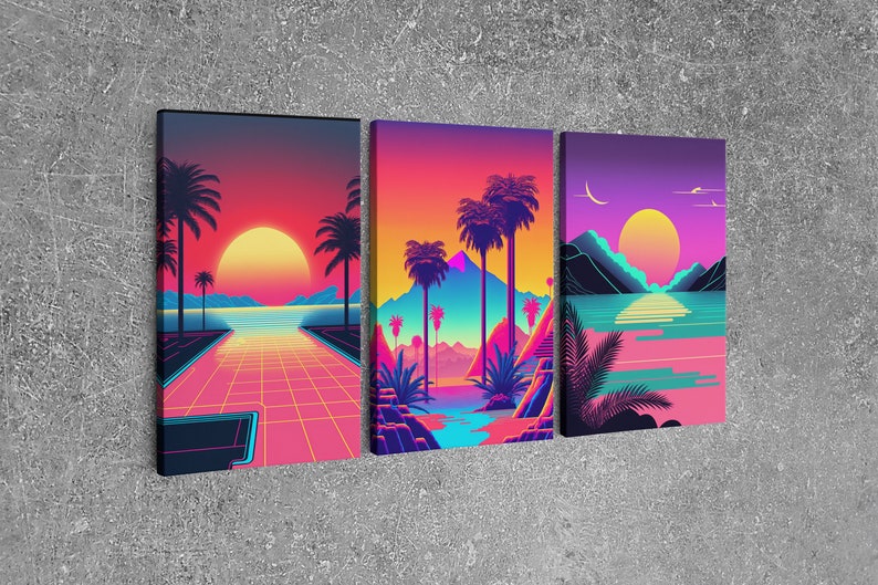 Retro 80s Style Art 3 Panel Framed Canvas Prints Canvas Wall - Etsy