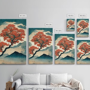 Japanese Maple Tree Canvas Print, Vintage Style Wall Art, Woodblock ...