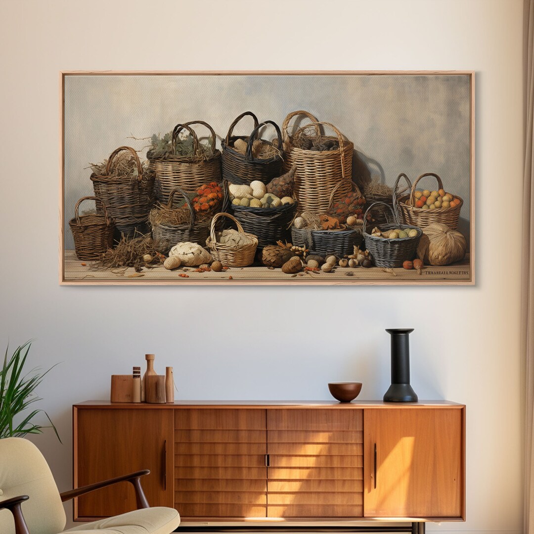 Cornucopia Wall Art, Basket Wall Decor Framed Canvas Print, Boho Wall ...
